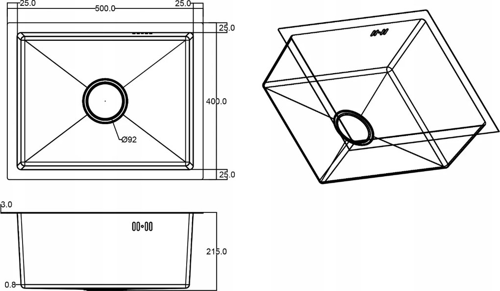 Erga HD, 1-komorový ocelový dřez 400x500x210 mm, grafitová, ERG-MLS-HD4050BB