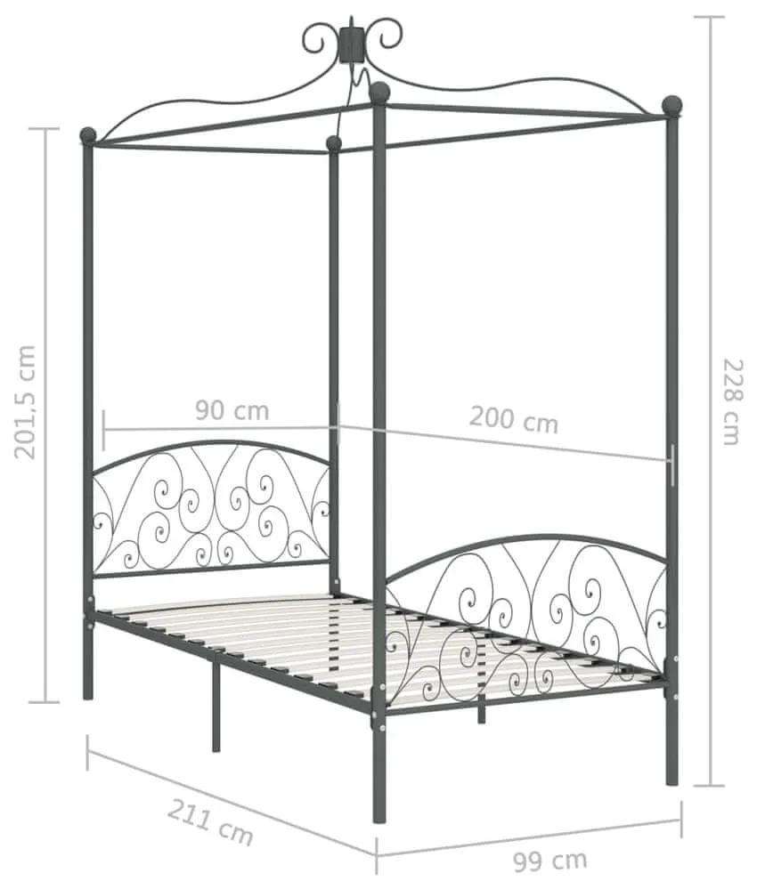 Petromila Rám postele s nebesy šedý kovový 90 x 200 cm