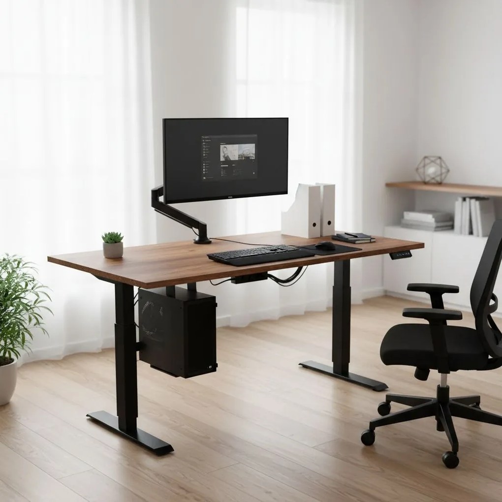 Výškově nastavitelný stůl OfficeTech D, 200 x 80 cm, černá podnož, dub silverjack