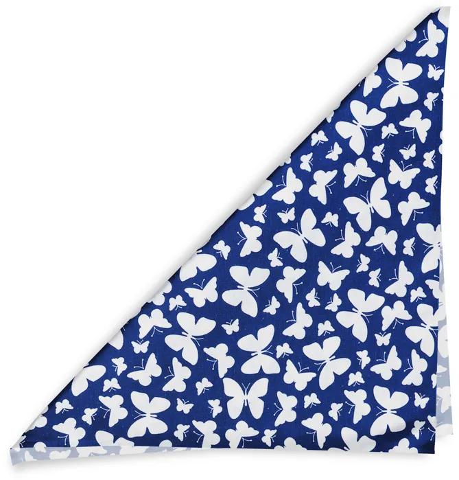 Biante Bavlněný šátek Sandra SA-376 Bílí motýlci na modrém 90 x 90 cm