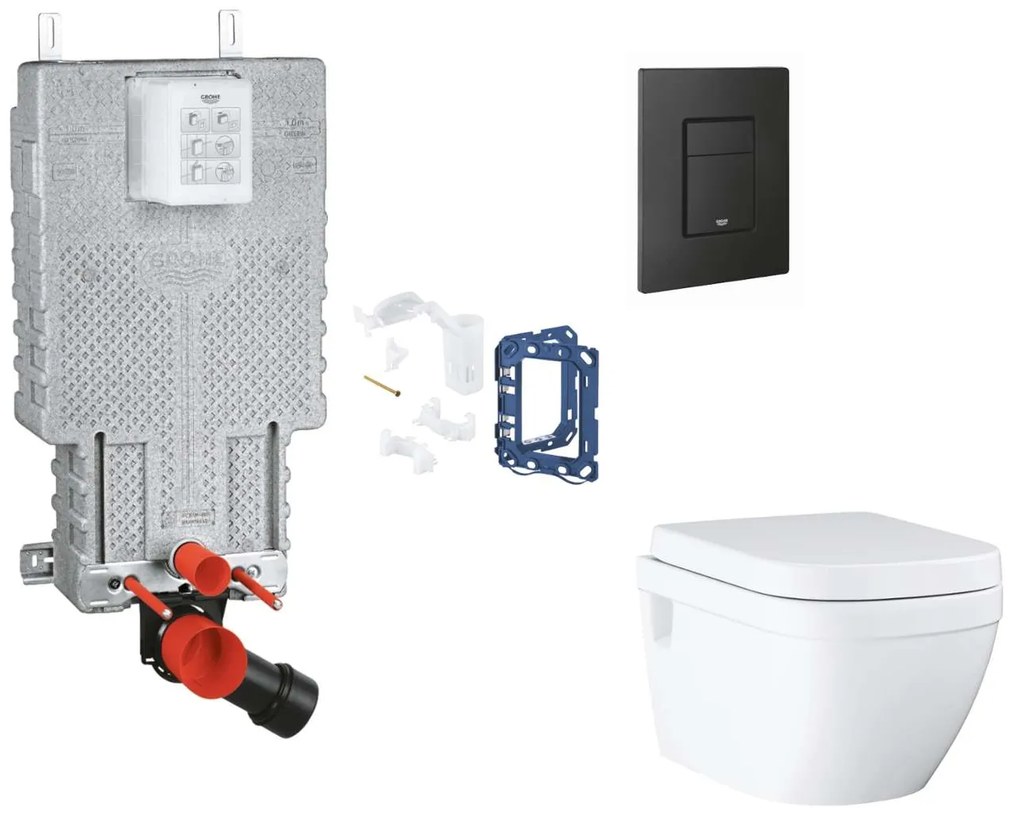 Grohe Uniset - Set předstěnové instalace, klozetu, sedátka SoftClose, tlačítka Even a sady pro vhazování tablet, phantom black SANI15BB5117