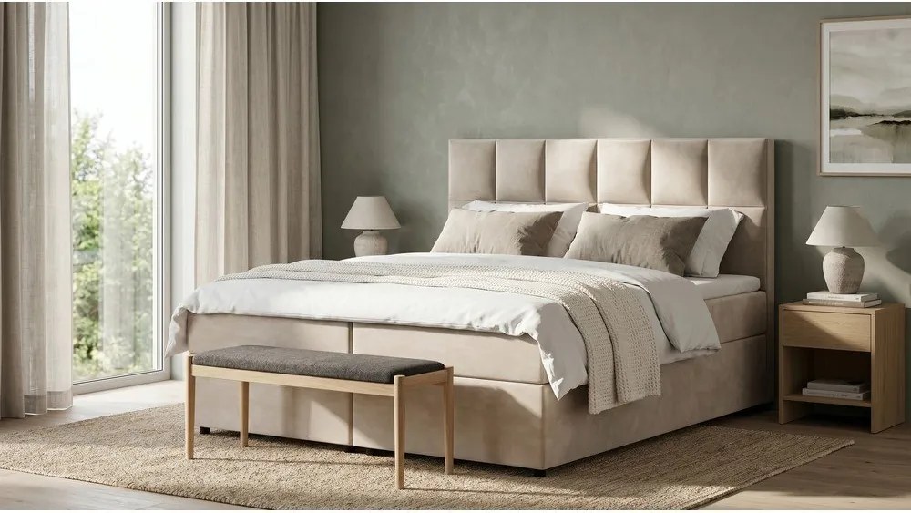 Béžová boxspring postel s úložným prostorem 180x200 cm Flip – Ropez