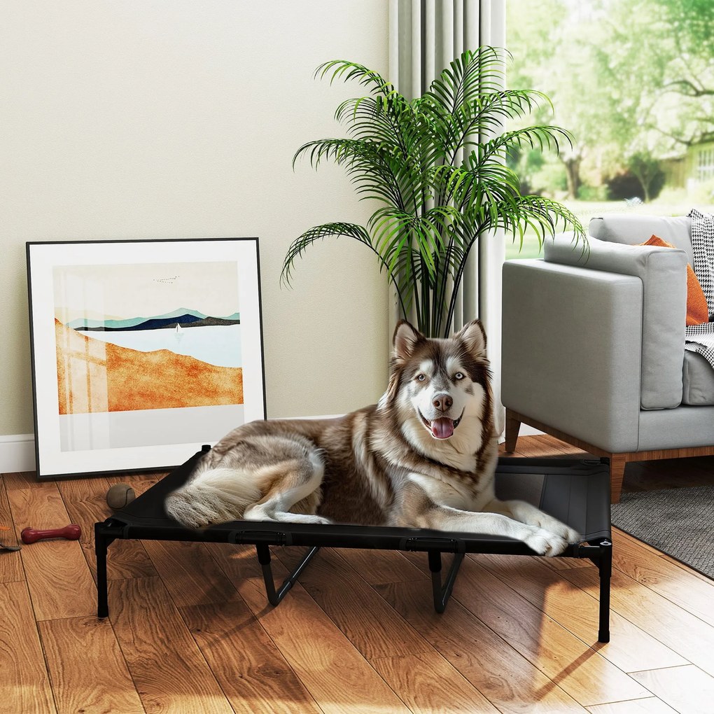 PawHut Přenosný Zdvižený Pelíšek pro Psy a Kočky s Prodyšnou Síťovinou a Oxfordskou Tkaninou pro Vnitřní a Venkovní Použití 122x92x23 cm Černý