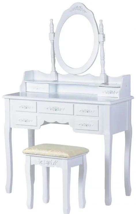 MODERNHOME Toaletní kosmetický stolek se zrcadlem a taburetem Nicolas bílý