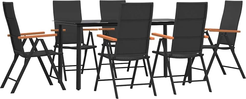 7dílný zahradní jídelní set černý a hnědý polyratan 3156521