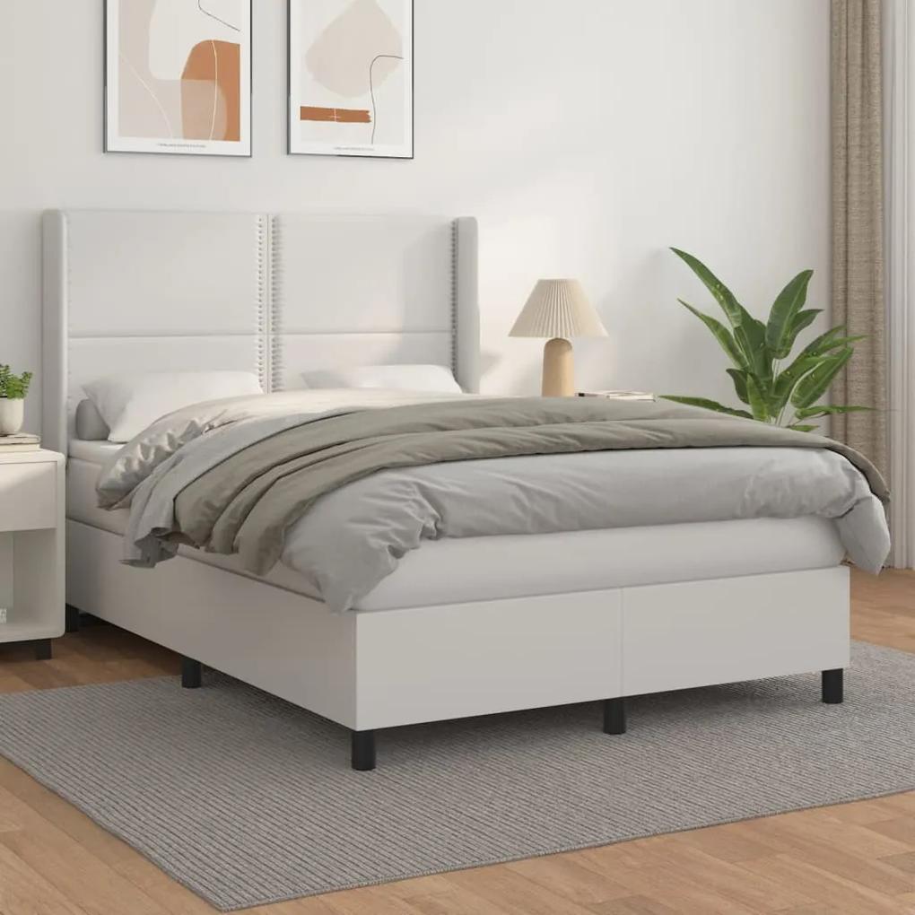 Box spring postel s matrací bílá 140 x 190 cm umělá kůže,  3132436