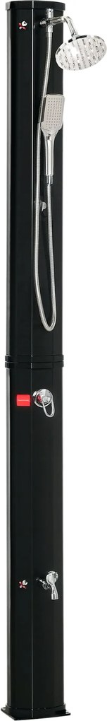 Solární sprcha Outsunny 35 L do zahrady s 2 sprchovými hlavicemi, teplá a studená voda 0-55°C pro bazén, terasu, pláž, rozměry 17,5x14,5x216 cm, černá