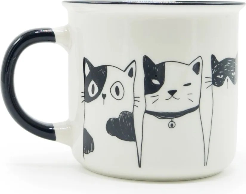 Porcelánový hrnek Černobílé kočky, 340 ml – designový hrnek na kávu a čaj, minimalistický styl,
