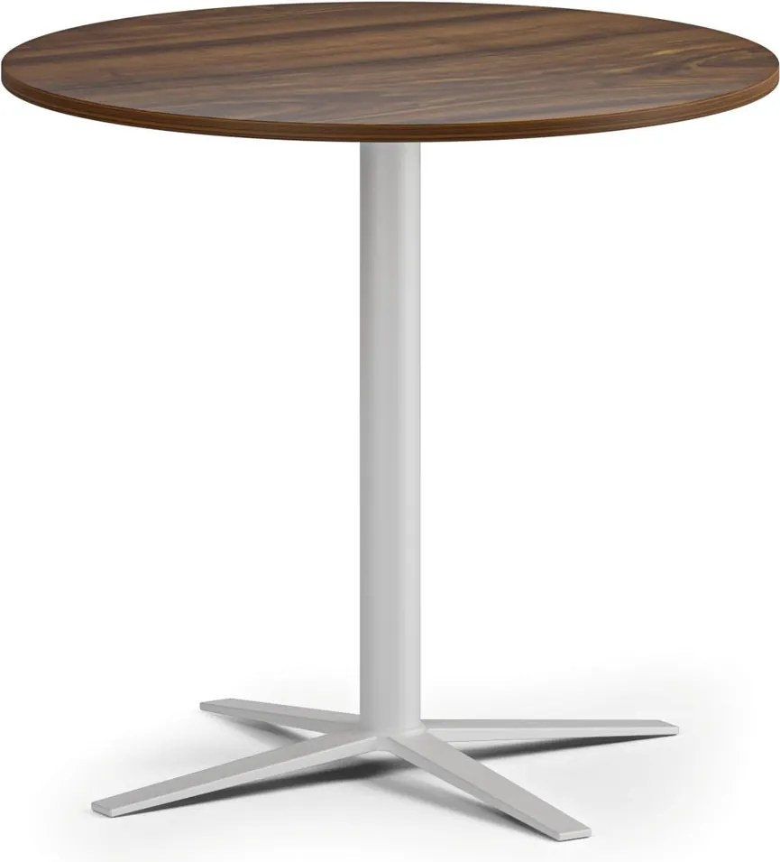 Konferenční stolek AURA, průměr 60 cm, bílá podnož, ořech