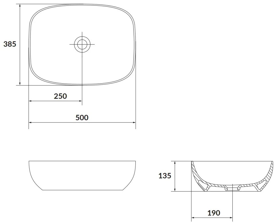 Cersanit Larga, umyvadlo na desku 50x39 cm, bílá, K677-016
