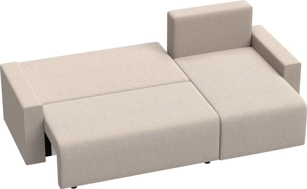 HOMCOM rozkládací rohová pohovka L, 3místná s otočnou chaise – béžový umělý semiš