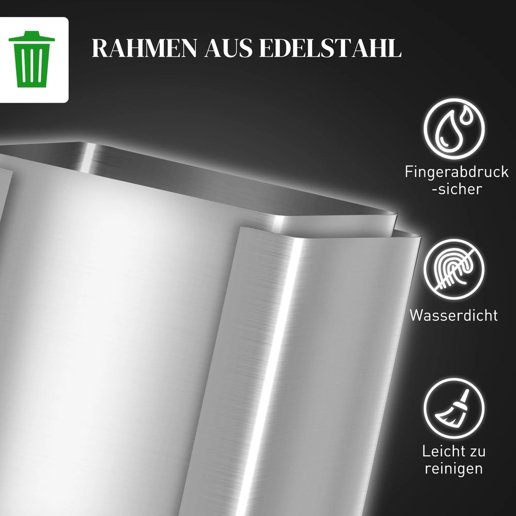 HOMCOM 2 x 20litrové dvojité odpadkové koše, otevírání pomocí pedálu, snadné čištění, nerezová ocel, plast, stříbrná barva