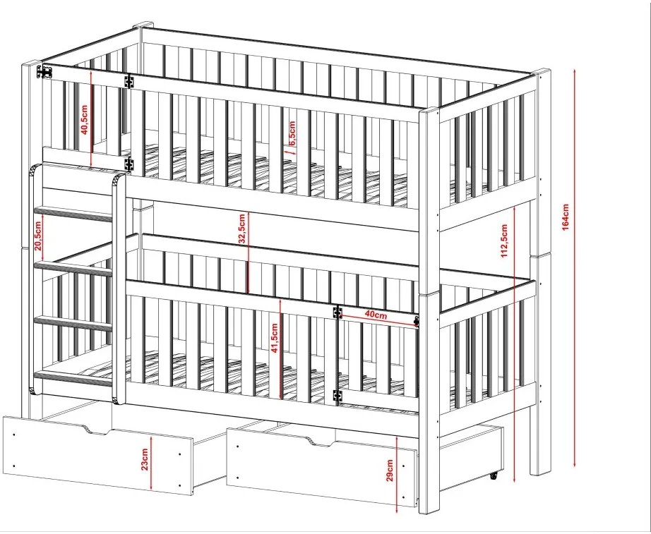 Legno Dětská patrová postel Xavier bílá Rozměr (cm): 80x180