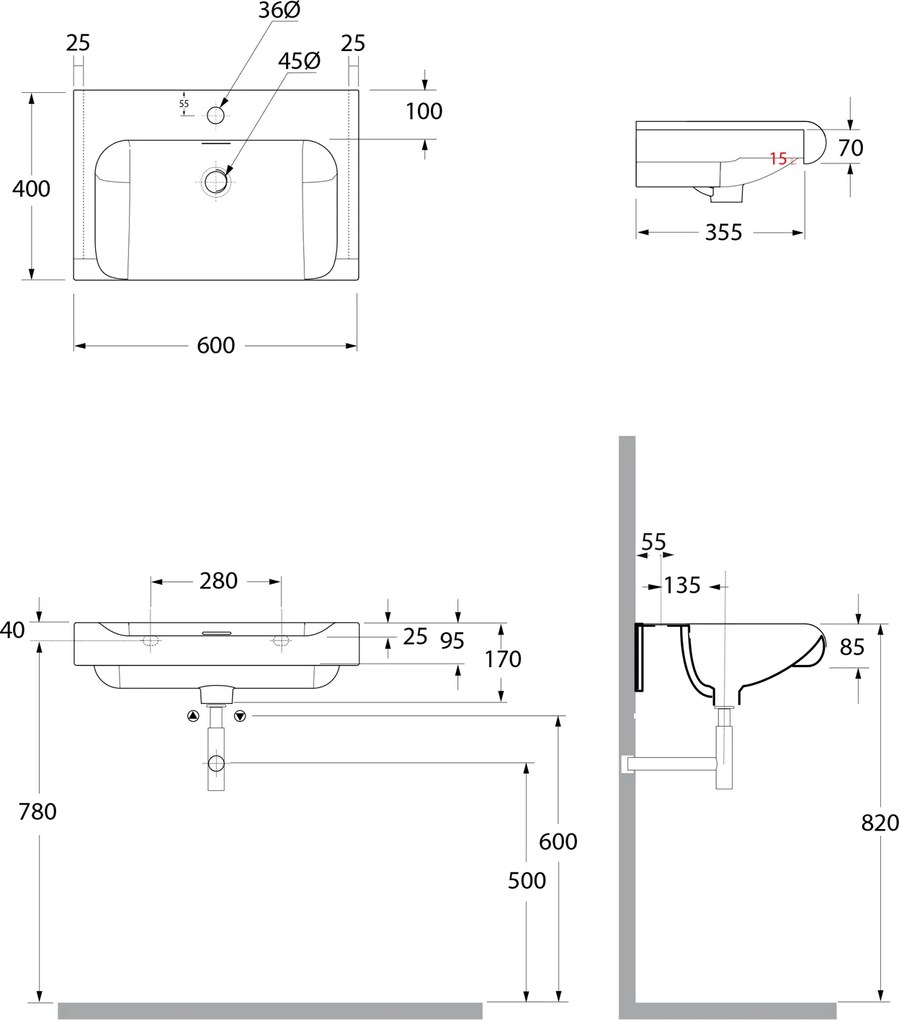 Kerasan, INKA keramické umyvadlo 60x40cm, bílá, 341101