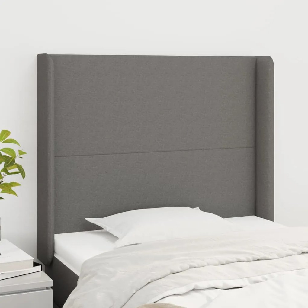 Čelo postele typu ušák tmavě šedé 83x16x118/128 cm textil 3119275
