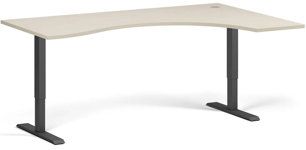 Ergonomický výškově nastavitelný stůl, 180x120 cm, 1 motor, L/P, černá podnož, bříza