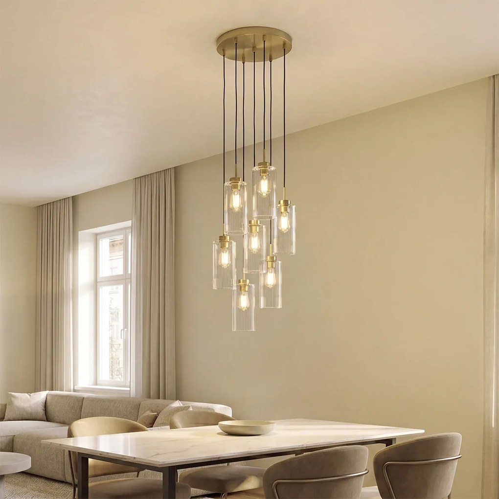 Závěsné svítidlo v Art Deco stylu zlaté se sklem 7-světlo - Laura