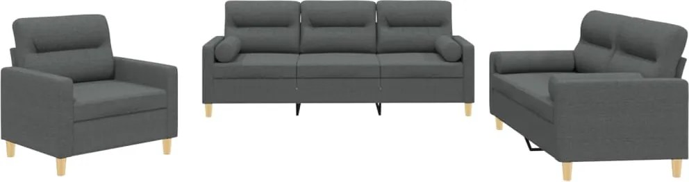 3dílná sedací souprava s polštáři tmavě šedá textil 3201553