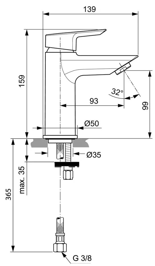 IDEAL STANDARD Tesi- umyvadlová baterie stojánková, 99mm, bez odt. garnitury (5l / min) A6559AA