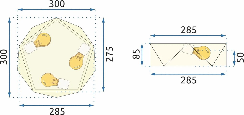 Toolight - Stropní svítidlo Diamond 30cm E27 3x60W APP875-C, zlatá, OSW-08973