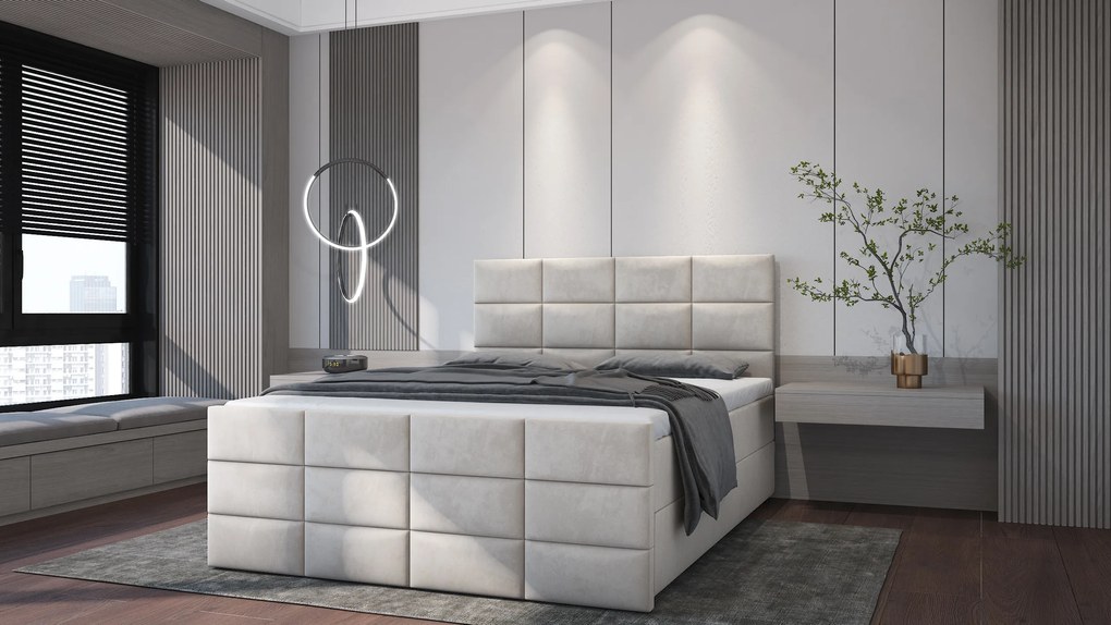 SFAB Kontinentální čalouněná postel POSITANO (140x200 cm) Látka Velutto: Velutto 15 - Stříbrná