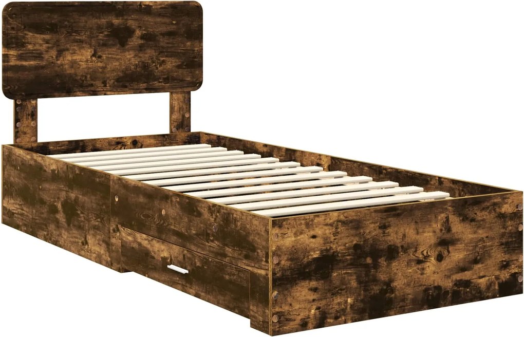 Rám postele s čelo Kouřový dub 90 x 190 cm Kompozitní dřevo 3412431