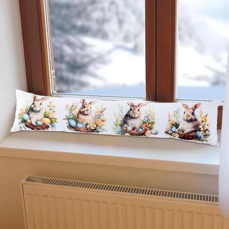 Polštář proti průvanu ZAJÍČCI V KOŠÍČKU 20 x 90 cm
