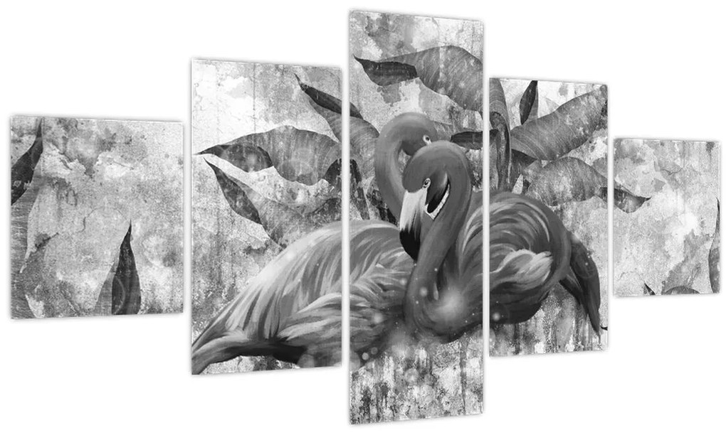 Obraz - Plameňáci graffiti (125x70 cm)