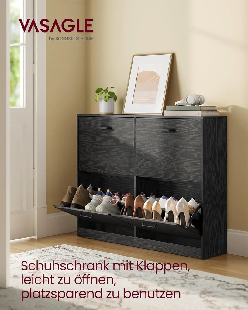 Skříň na boty se 4 sklápěcími přihrádkami 24 x 105,5 x 83 cm, černá