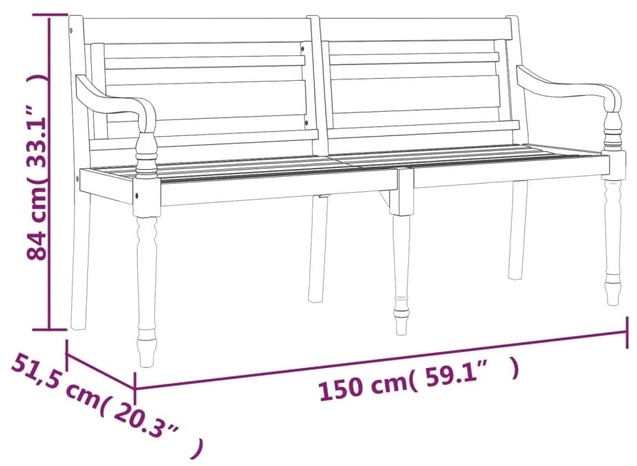 Lavice Batavia s krémovou poduškou 150 cm masivní teakové dřevo,  3100843