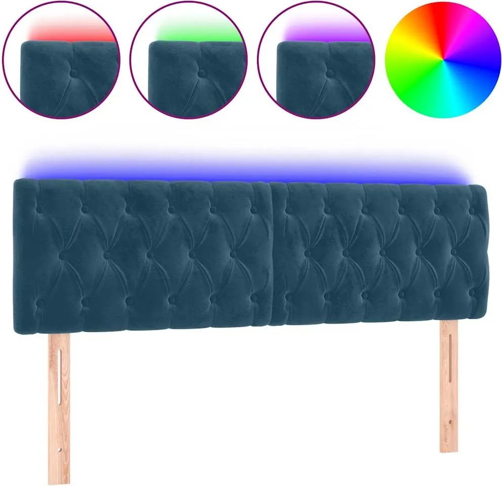 Čelo postele s LED tmavě modré 160 x 7 x 78/88 cm samet 3122006