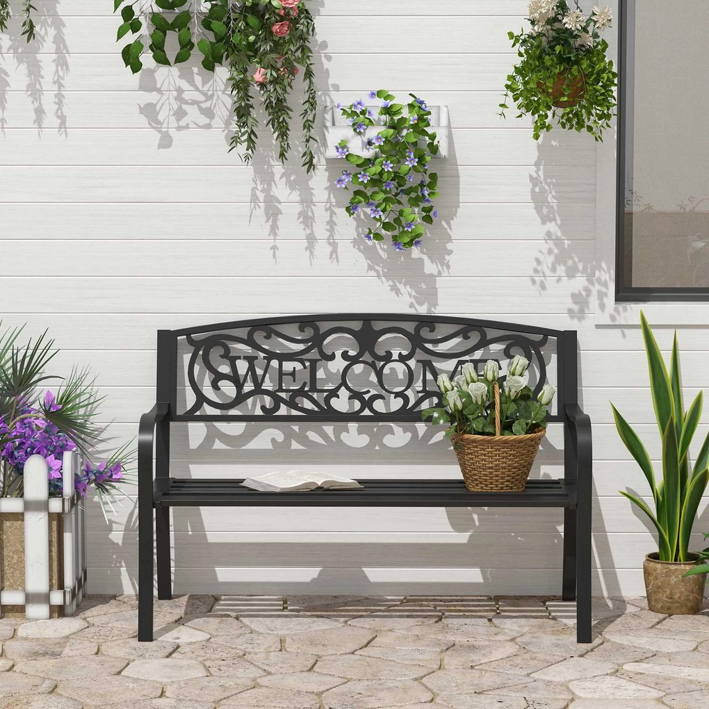 Zahradní lavička OUTSUNNY 2místná kovová lavička na zahradu a terasu, robustní lavička s elegantním designem