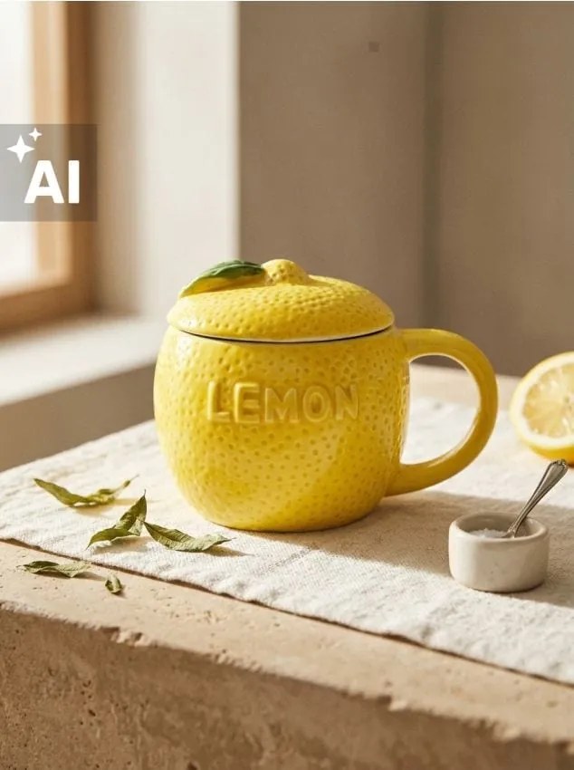 Sinsay - Hrnek s motivem citronu s víčkem - žlutá