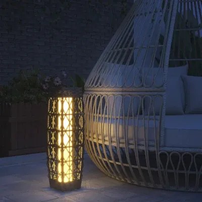Outsunny ratanová venkovní lampa, solární zahradní lampa, automatické zapnutí, LED, odolná proti povětrnostním vlivům, kovový rám, 20 x 68 cm, šedá