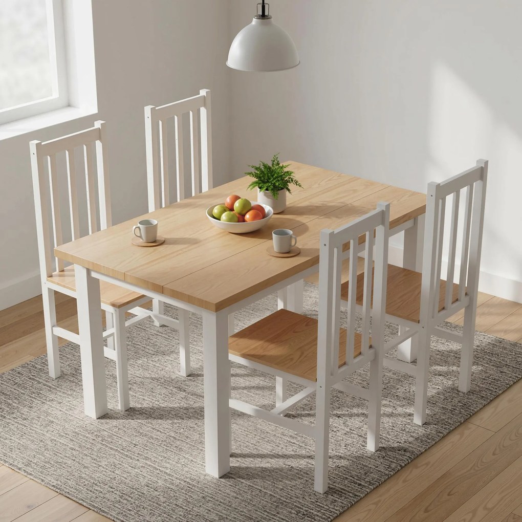 HOMCOM 4dílná sada kuchyňských židlí, jídelní židle, masivní dřevo, moderní design, 38,5 cm x 47,5 cm x 99 cm, přírodní