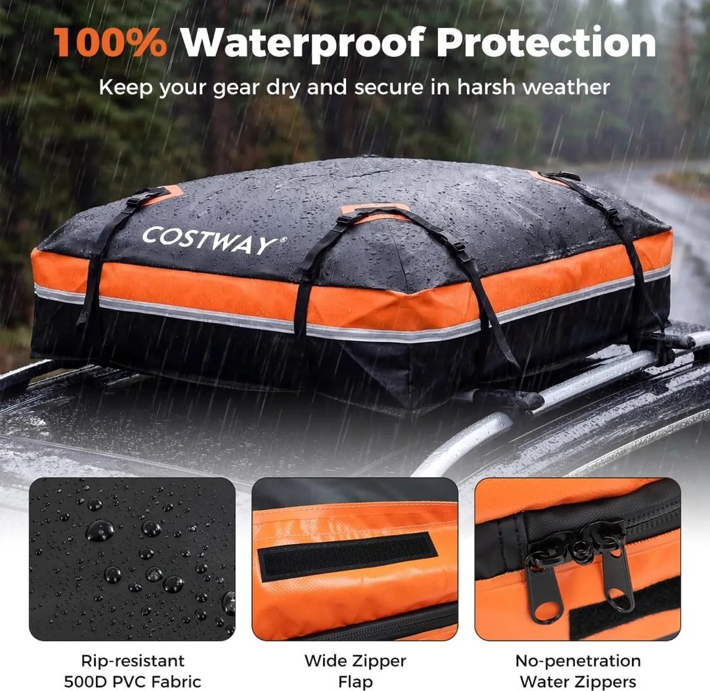 Costway 600 L střešní box na auto s protiskluzovou podložkou a 6