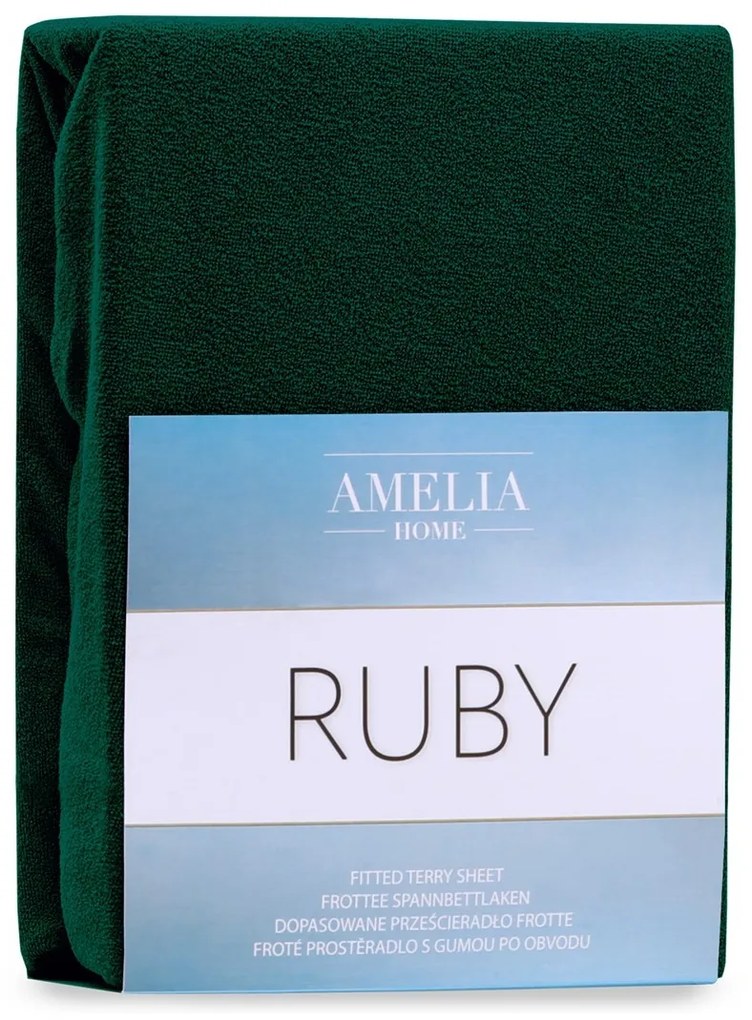 Froté prostěradlo s gumou AmeliaHome Ruby láhvově zelené