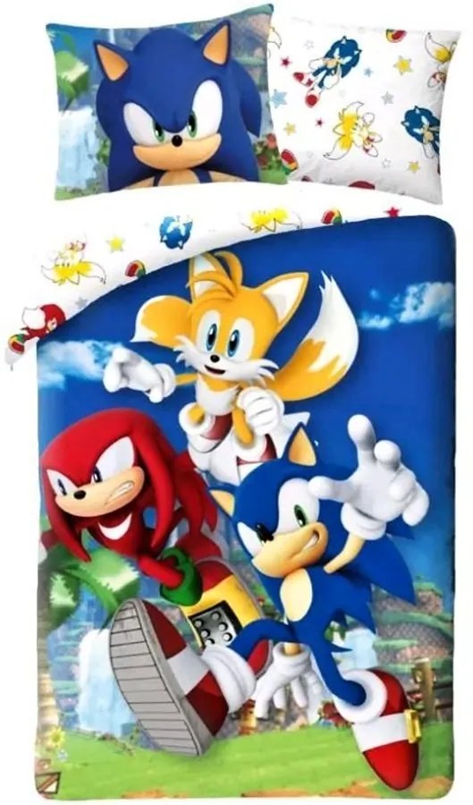 Souprava ložního povlečení Ježek Sonic - 100% bavlna - 70 x 90 cm + 140 x 200 cm