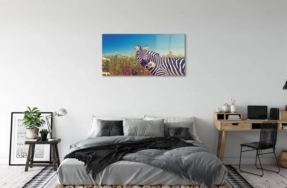 akrylový obraz zebra květiny 100x50 cm