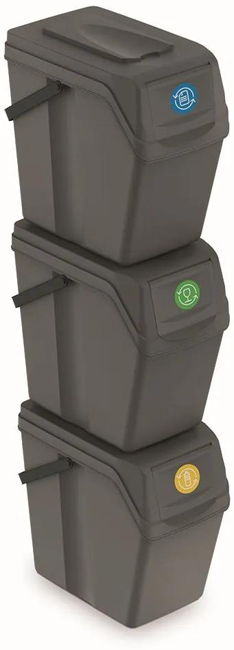 Prosperplast Sada 3 odpadkových košů SORTIBOX II 3x25 litrů Barva: Antracit, Objem (l): 3x25