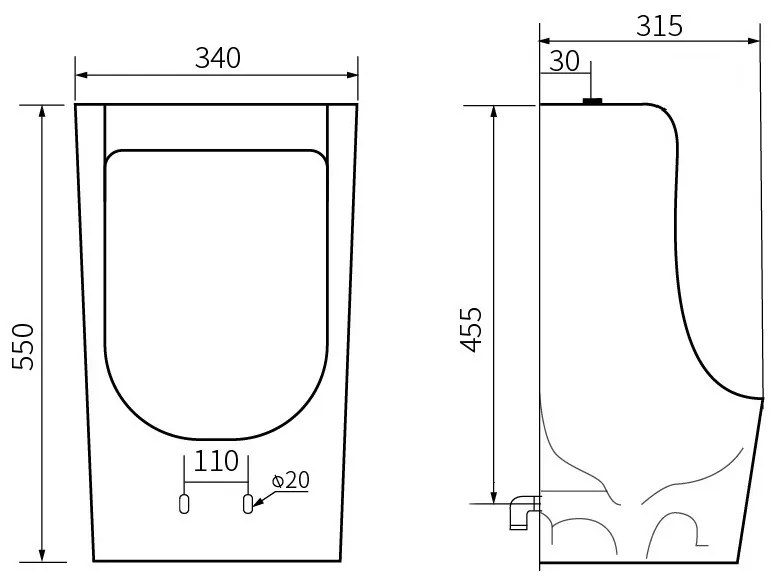Mexen Nolan, závěsný pisoár 55x34x31,5cm, bílá, 37065500