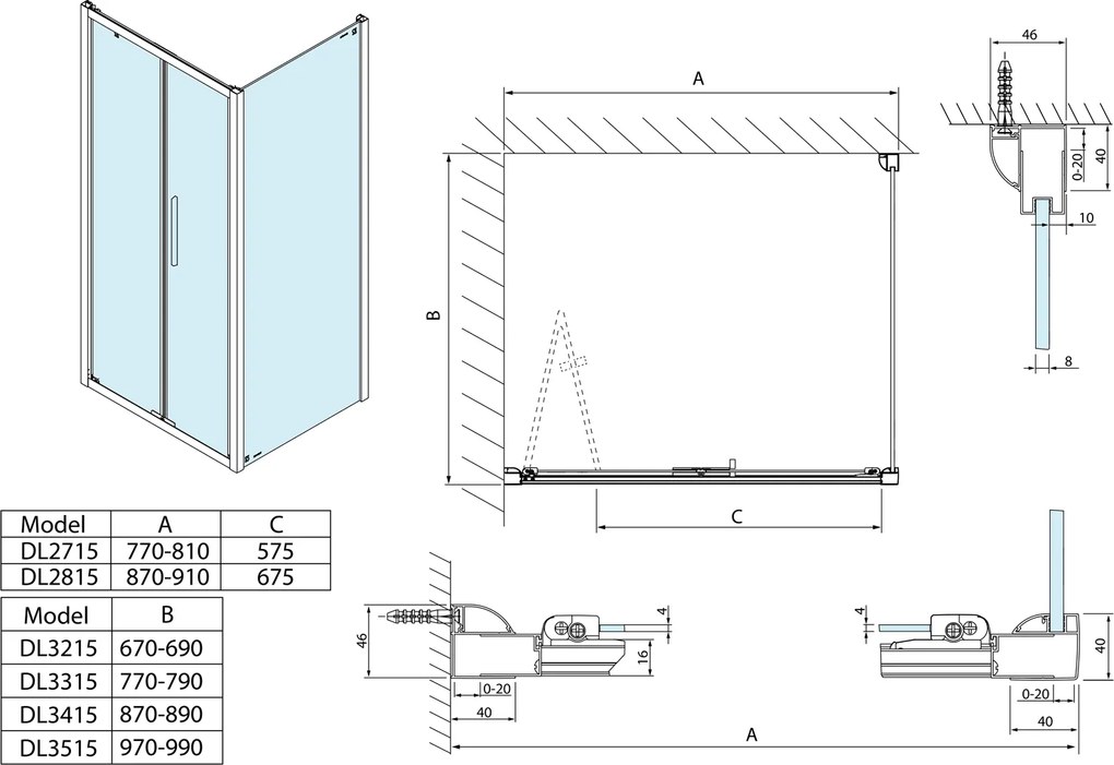 Polysan LUCIS LINE sprchová boční stěna 700mm, čiré sklo DL3215