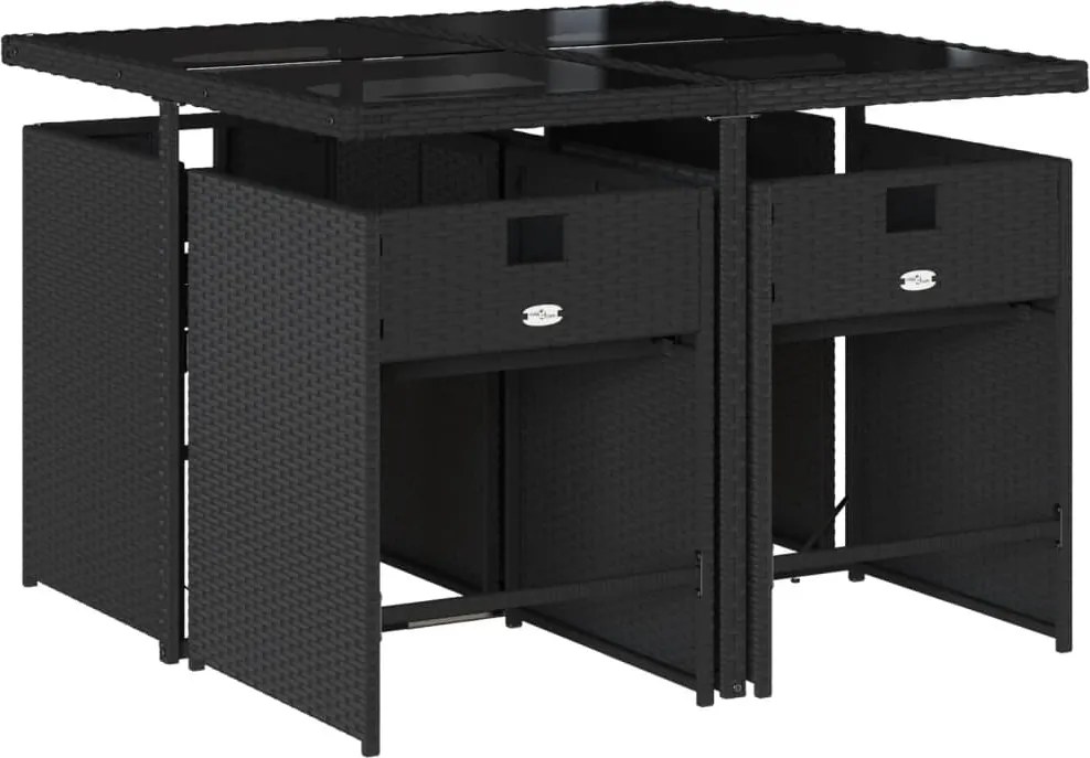 5dílný zahradní jídelní set s poduškami černý polyratan 3277841