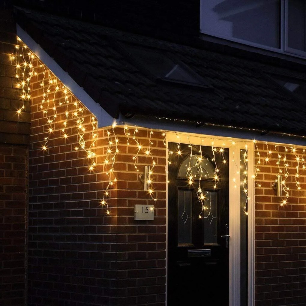 Venkovní LED vánoční závěs - teplá bílá, s 8 programy, různé délky na výběr Délka světelné části + délka přívodního kabelu a počet LED: 10m+5m, 310 L…