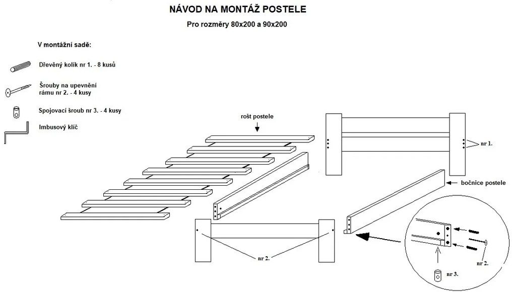 Eureka Postele GABRIELA z přírodního dřeva včetně roštu borovice světlá 180 x 200