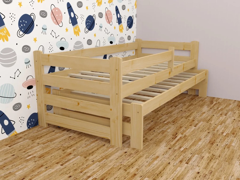 Vomaks Dětská postel s výsuvnou přistýlkou DPV 001 se zábranou Rozměr: 80 x 200 cm, Barva: barva růžová