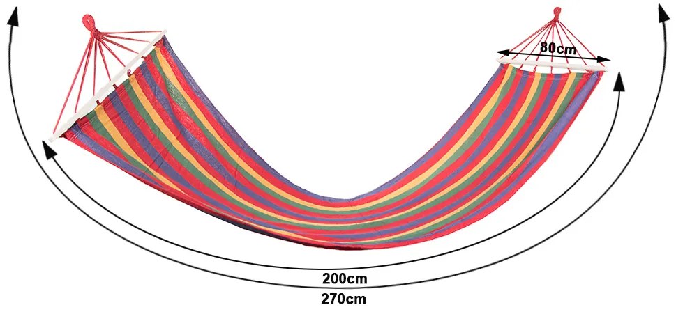Verk Group Zahradní houpací síť vyztužená pruhovaným barevným dřevem houpačka 200 x 80