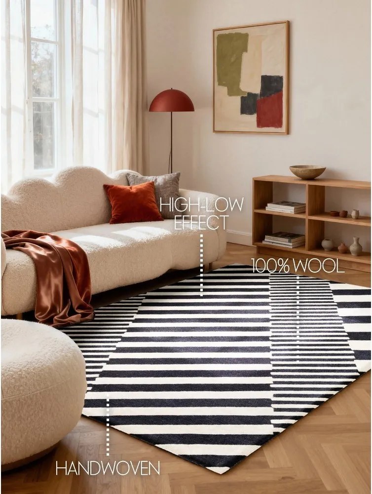 Černobílý ručně tkaný vlněný koberec 200x290 cm Stryve Flux – Elle Decoration