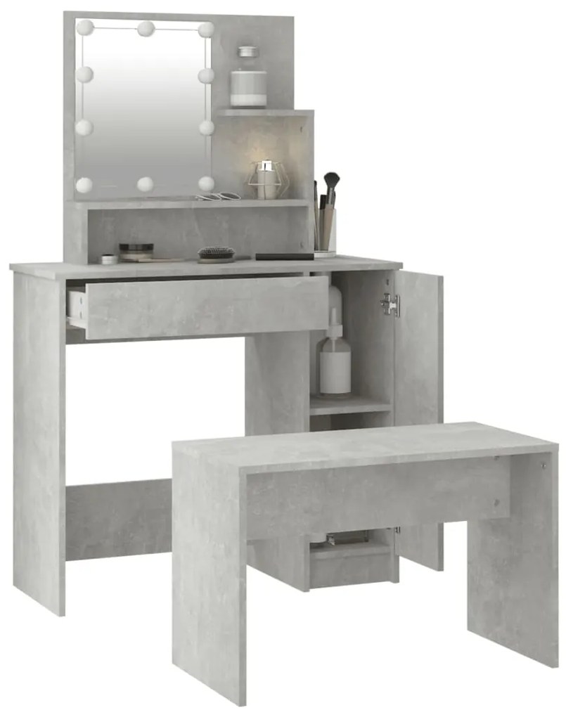 Toaletní stolek sada s LED betonově šedý kompozitní dřevo - Default Title