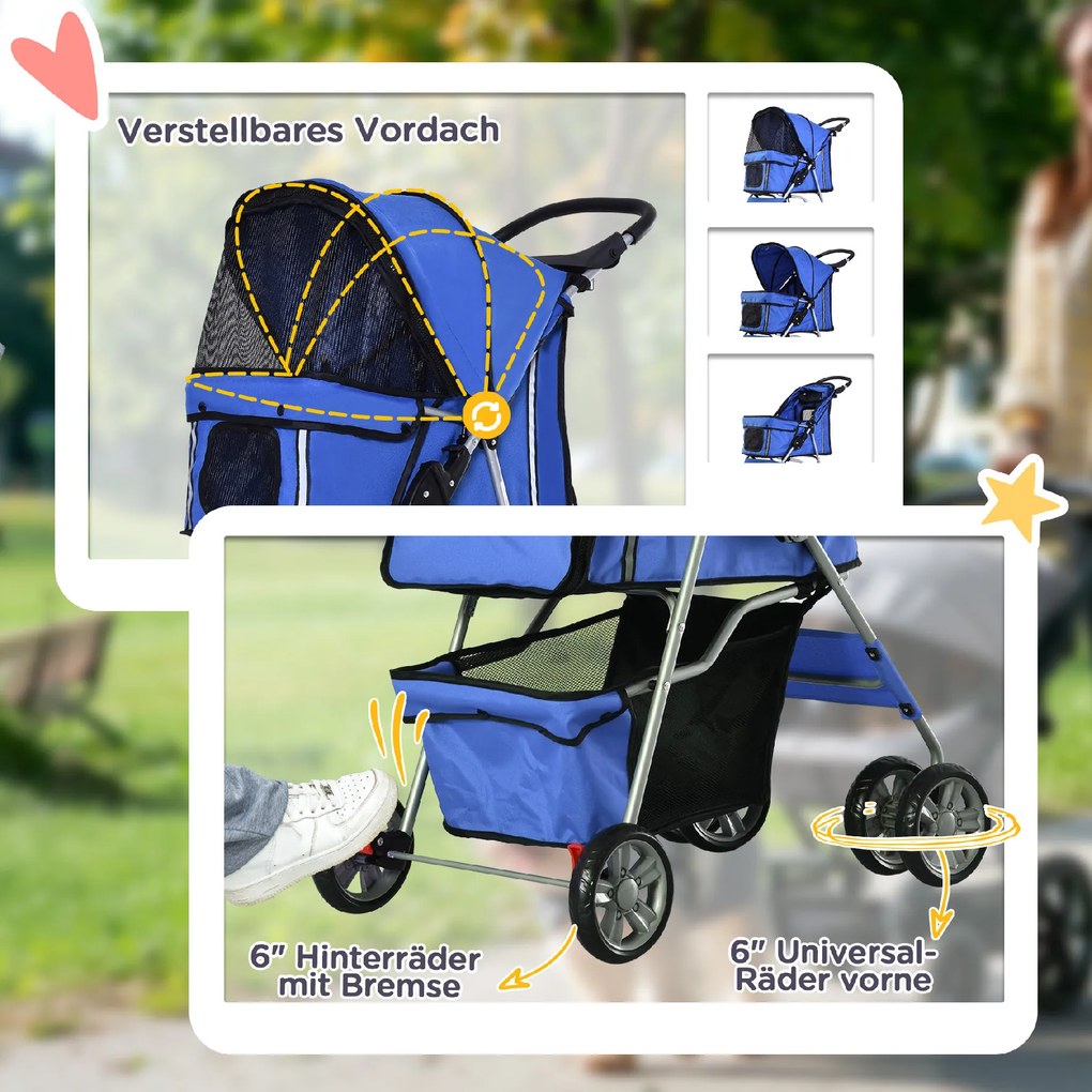 PawHut Kočárek pro psy Dog Buggy Pet Dog Buggy Stroller Jogger Trailer Blue | Aosom